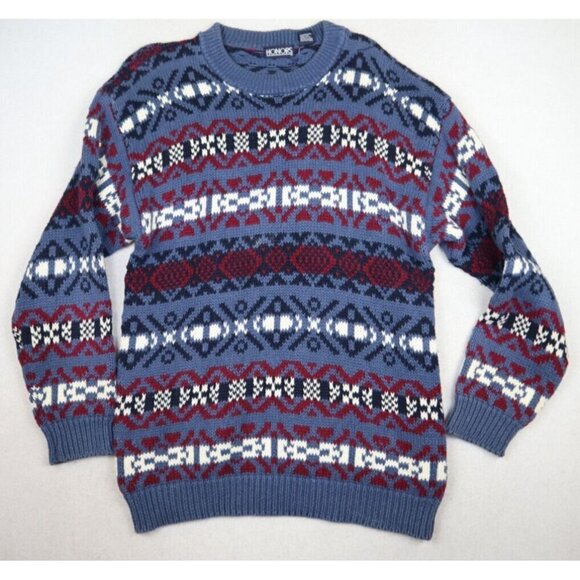 Honors | Sweaters | Vintage 9s Mens Blue Red Heavy Knit Pullover ...